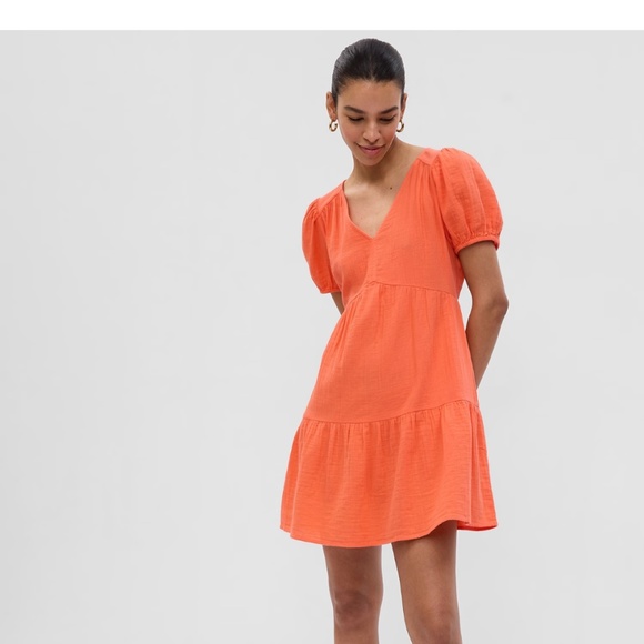GAP | Dresses | Nwt Gap Crinkle Gauze Puff Sleeve Tiered Mini Dress ...